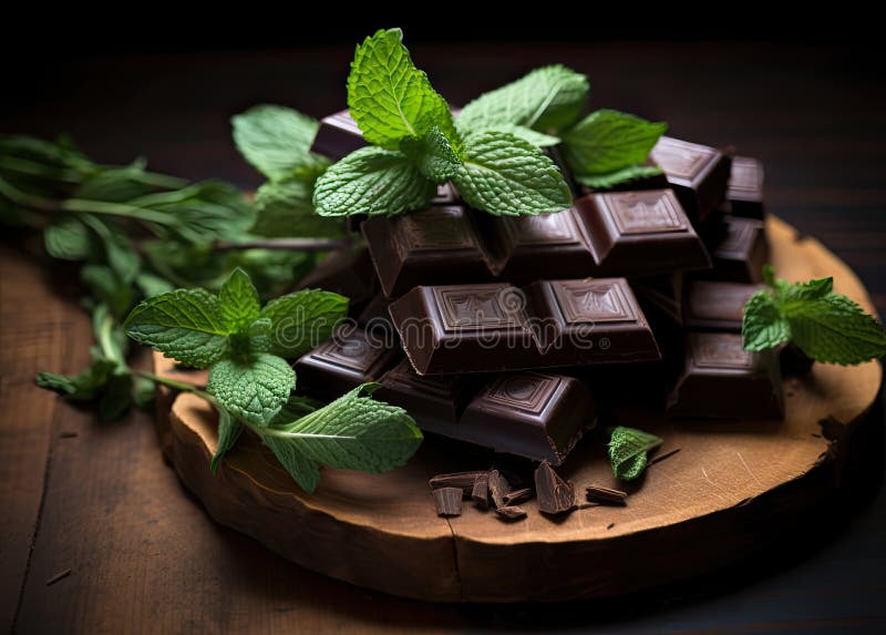 Chocolates on Dark Wood Table with Mint Leaves, Jagged Edges, Pretty ...