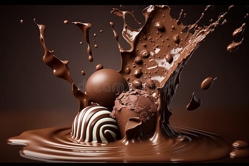 Chocolates Dropping into Liquid Cacao Chocolate,Generative AI Stock ...
