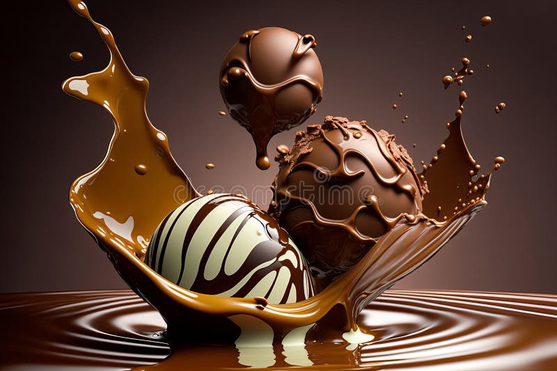 Chocolates Dropping into Liquid Cacao Chocolate,Generative AI Stock ...