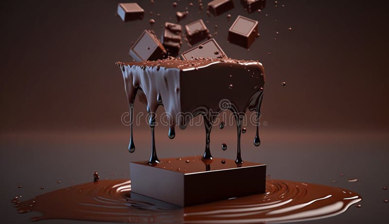 Chocolates Dropping into Liquid Cacao Chocolate. Generative AI Stock ...