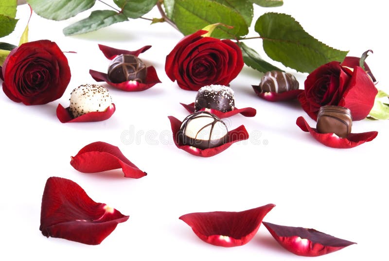 Chocolates and roses stock photo. Image of card, isolated - 18013410