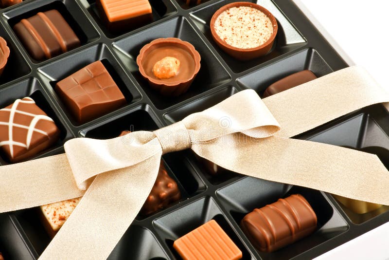 Chocolates in a Box with Ribbon. Stock Image - Image of fancy ...