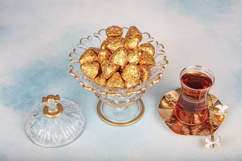 Chocolates Wrapped in Foil in Luxury Candy. Chocolate Candies in a Box ...