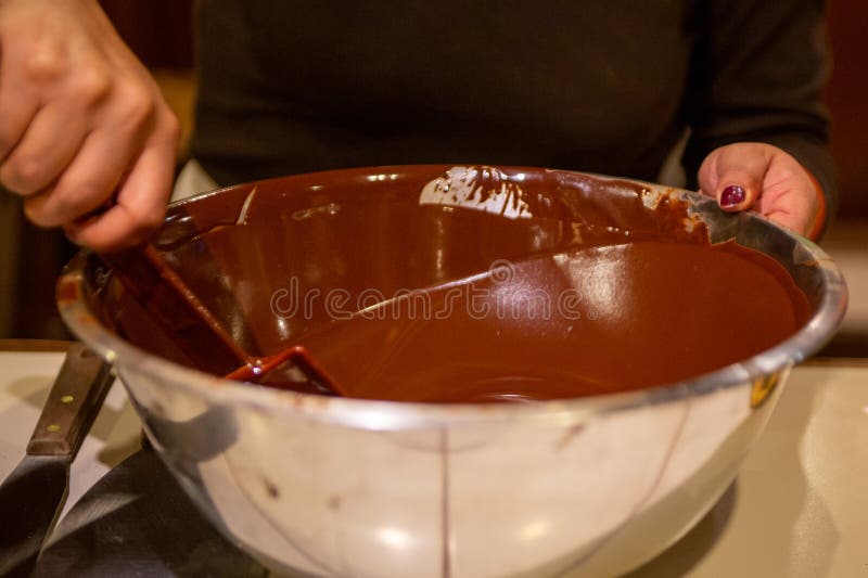 Chocolatier Mixing Chocolate Stock Photo - Image of melted, chocolate ...