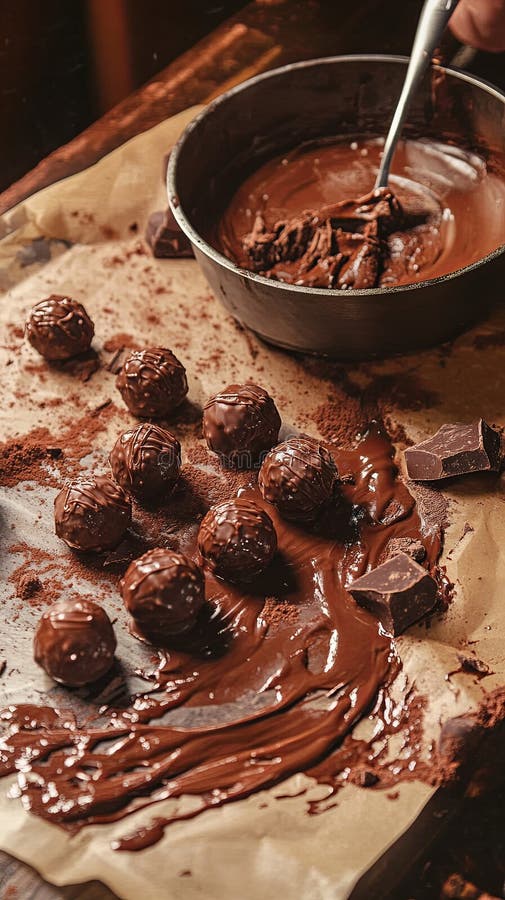 A Chocolatier Workspace with Truffles and Melted Chocolate. Pic Stock ...