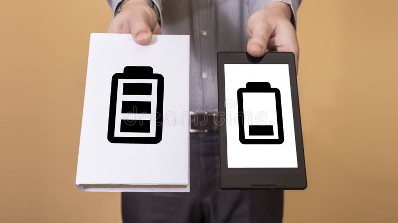 Choice between Book and Tablet Battery Life Stock Photo - Image of ...