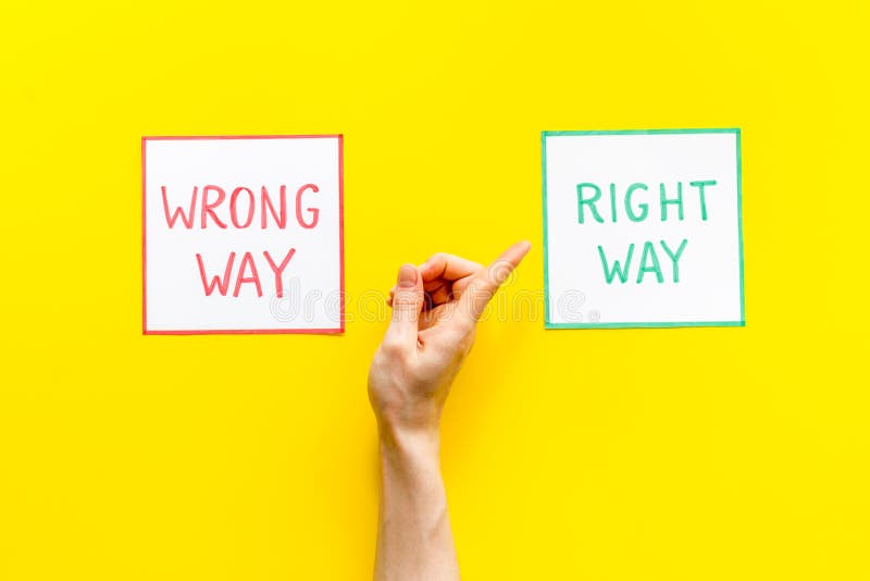 Choice Concept. Right and Wrong Way Icons, Female Hands Choose Top View ...