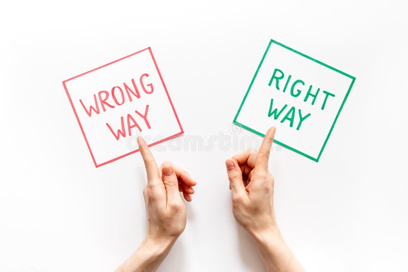 Choice Concept. Right and Wrong Way Icons, Female Hands Shows Top View ...