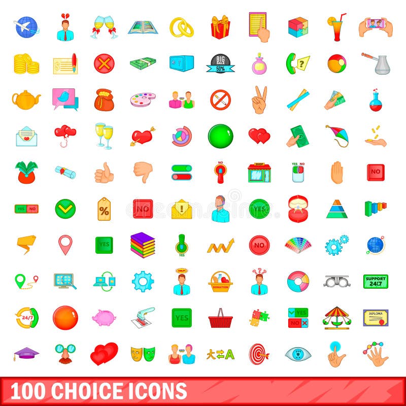 100 Choice Icons Set, Cartoon Style Stock Vector - Illustration of ...
