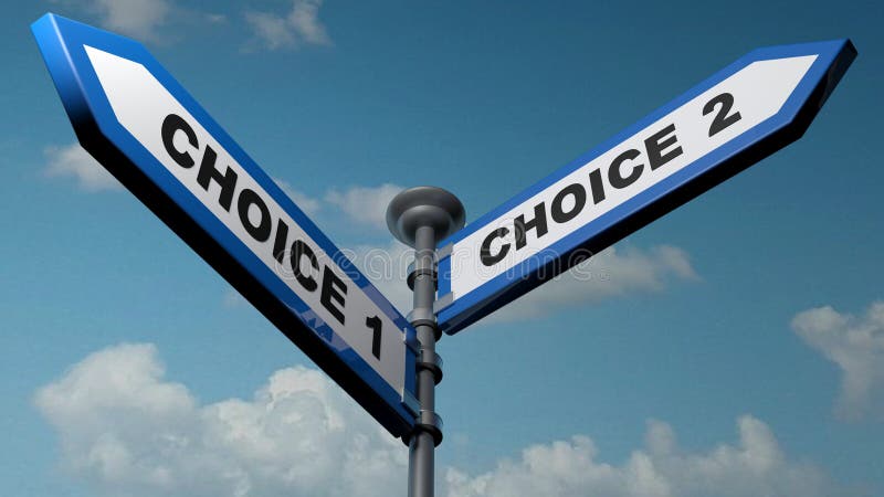 Choice 1 and 2 Street Signs Concept - 3D Rendering Illustration Stock ...
