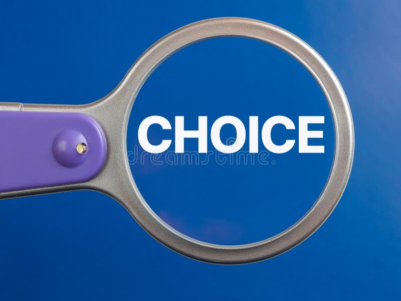 Choice Text through Magnifying Glass Blue Background Stock Photo ...
