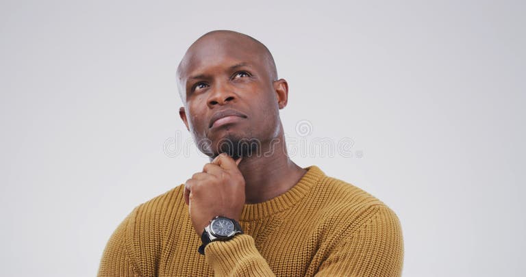 Choice, Thinking and Question with Black Man on Studio Space for ...