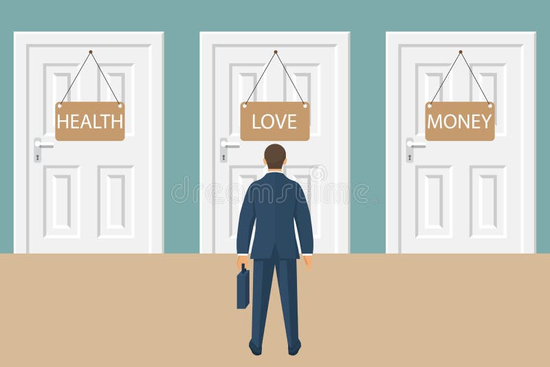 Choice Way Concept. Man Stading in Front of Two Closed Doors Stock ...