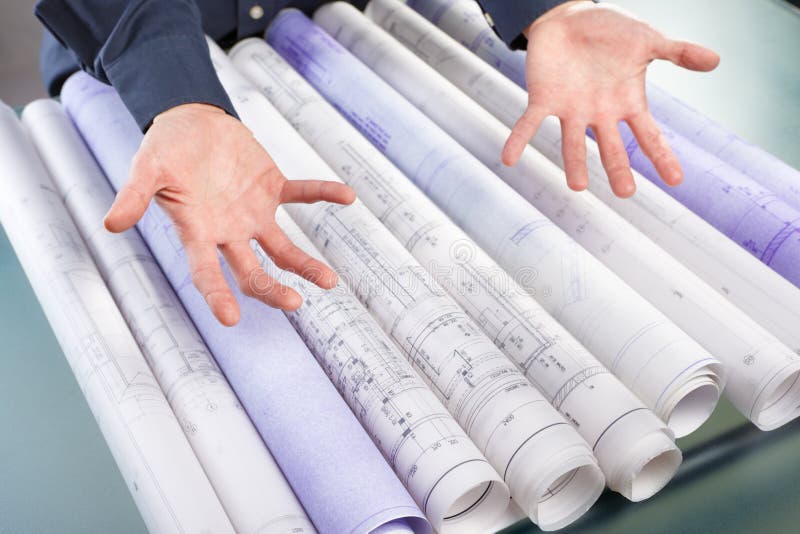 Rolled Construction Drawings Stock Image - Image of architecture ...