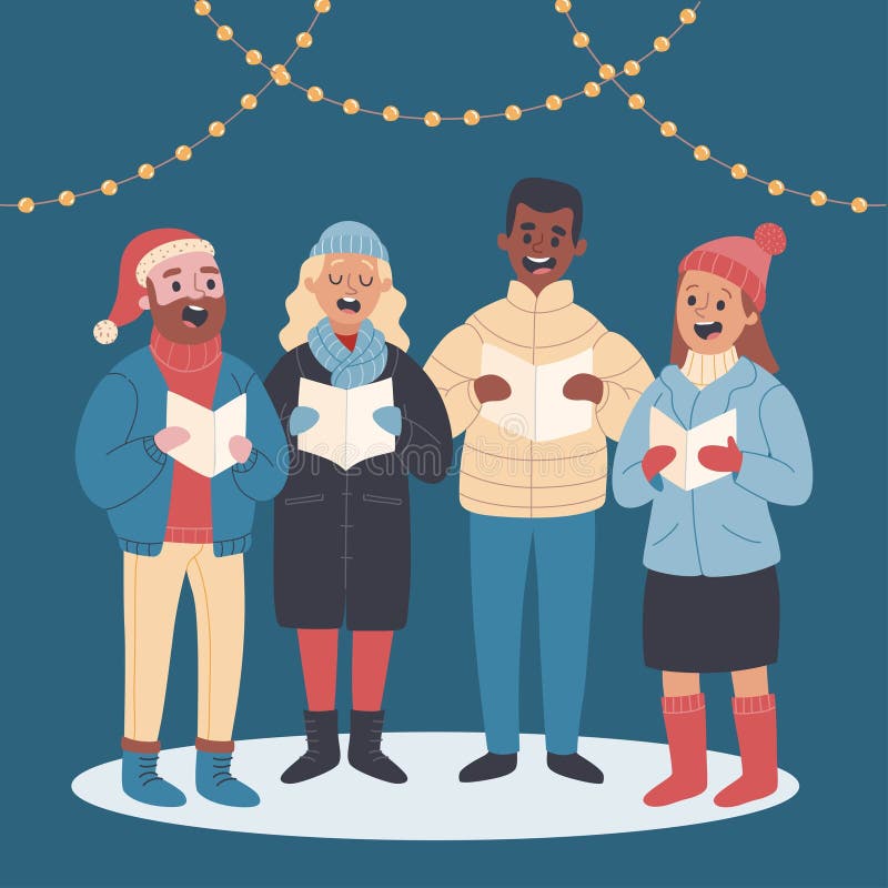 Choir People Singing Christmas Carol Vector Design Illustration Stock ...
