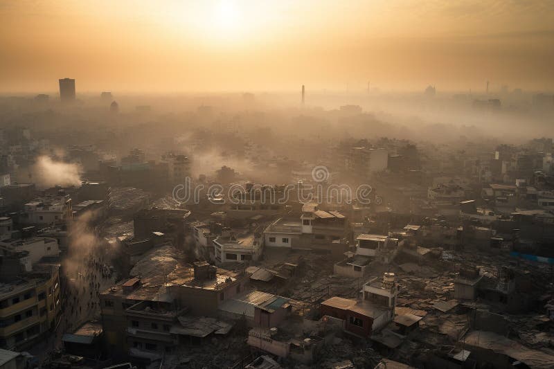 Choking on Pollution. a Grim Illustration of Urban Decay. Ai Generated ...