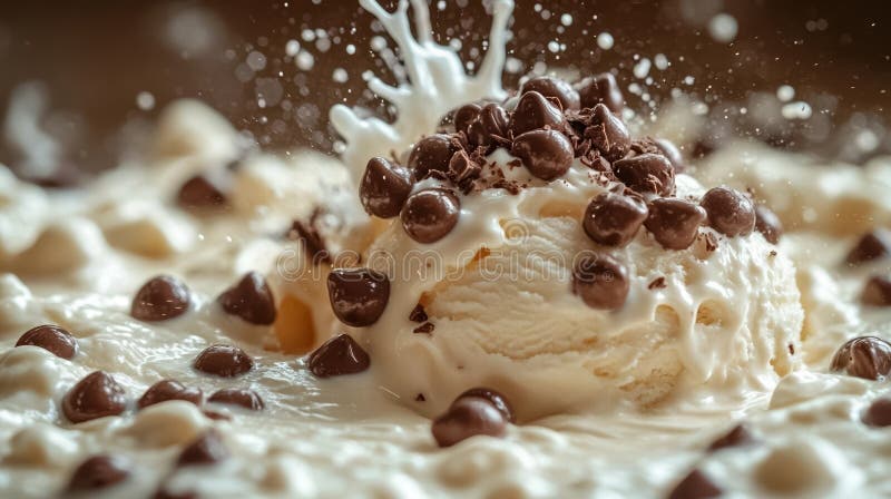 Chokolades Dropping into Milk and Ice Cream Stock Illustration ...