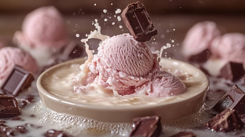 Chokolades Dropping into Milk and Ice Cream Stock Illustration ...