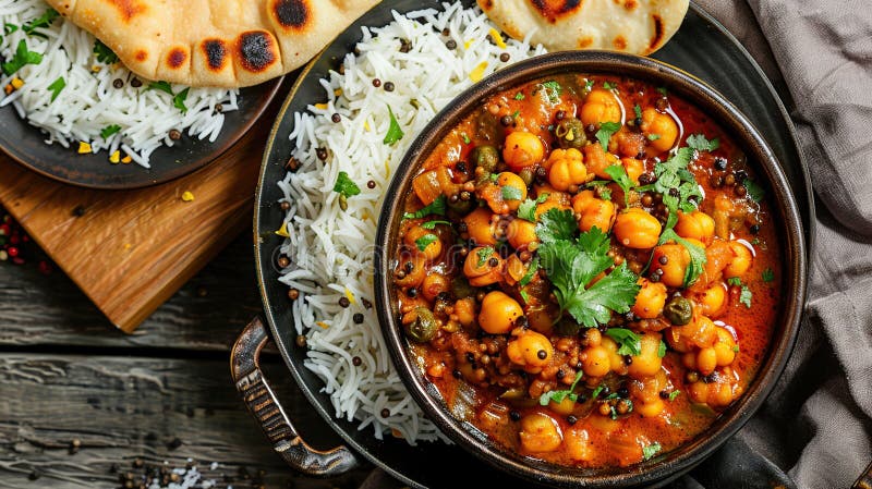 Chole or Choley Curry with Naan and Rice. Generative Ai Stock ...