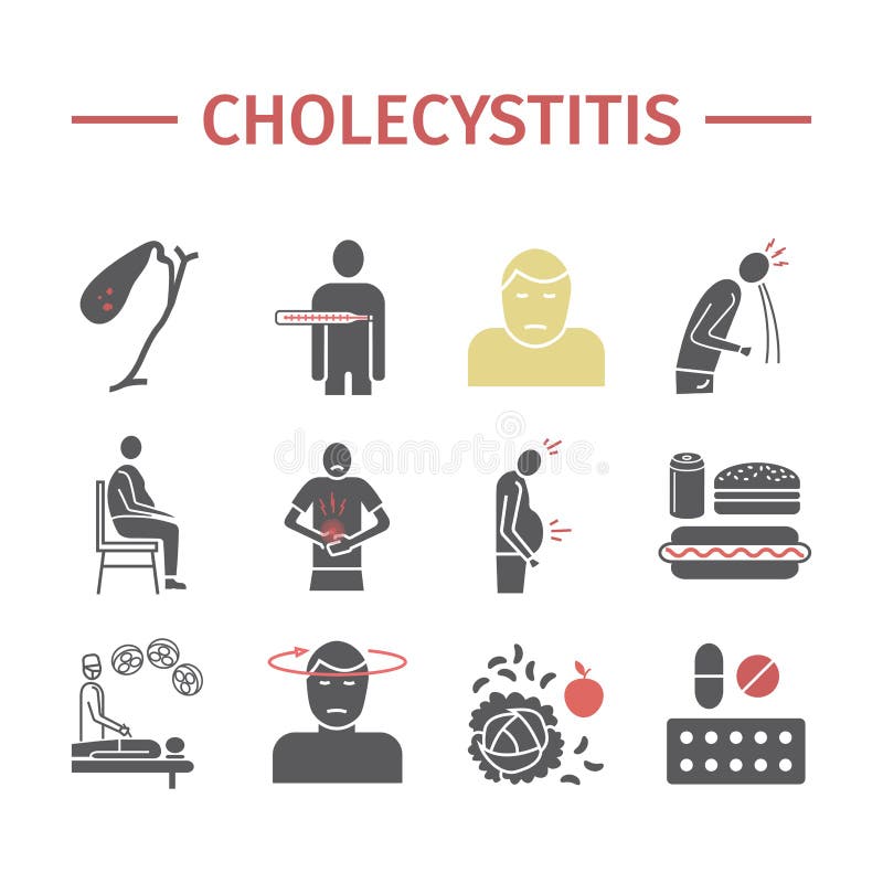 Cholecystitis Flat Icon Infographics. Vector Signs for Web Graphics ...