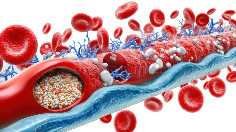Cholesterol in Blood Vessel Model Isolated on White Background Stock ...
