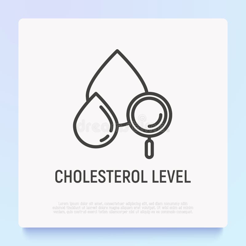 Cholesterol Level Thin Line Icon: Blood Drop with Magnifier. Modern ...