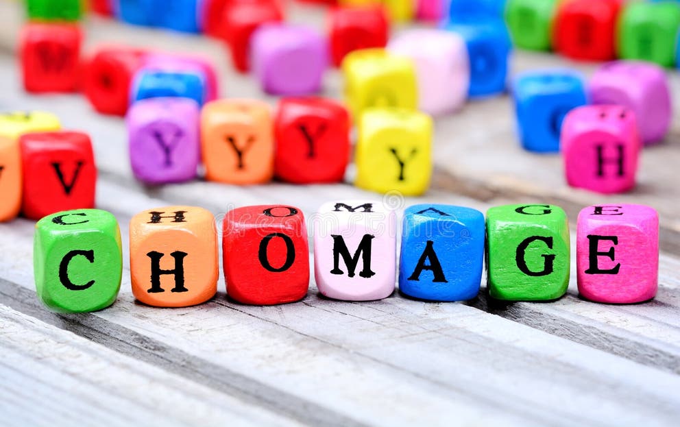 Chomage word on table stock photo. Image of alphabet - 79526154