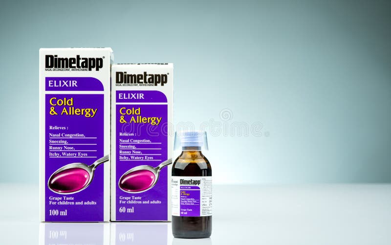 Dimetapp Elixir in Amber Bottle with Measuring Cup and Packaging ...