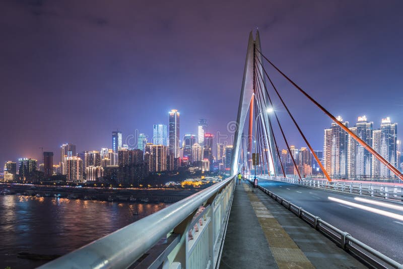 Chongqing Skyline at Night View from a Bridge Editorial Stock Image ...