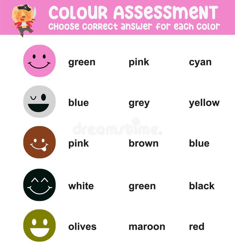 Colour Assessment. Choose Correct Answer for Each Color Stock ...