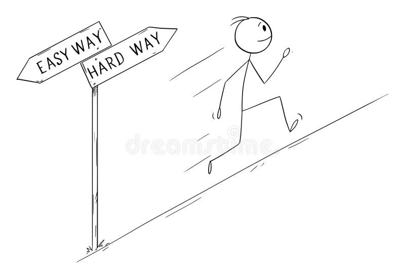 Choose Easy Or Hard Way Vector Cartoon Stick Figure Illustration Stock Illustration