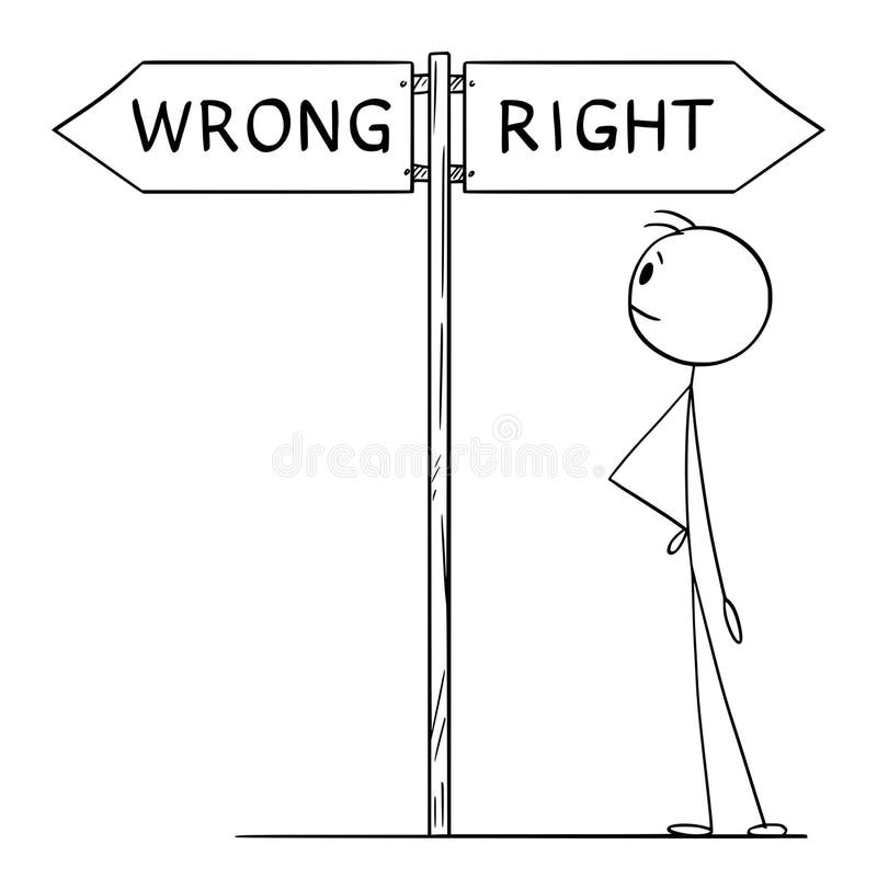 Choose What is Wrong and What is Right, Vector Cartoon Stick Figure ...