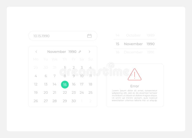 Choosing Calendar Date UI Elements Kit Stock Vector - Illustration of ...