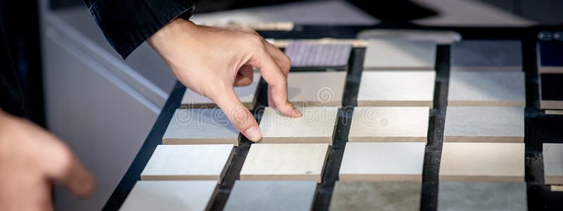 Choosing Ceramic Sample from Swatch Board Stock Image - Image of ...