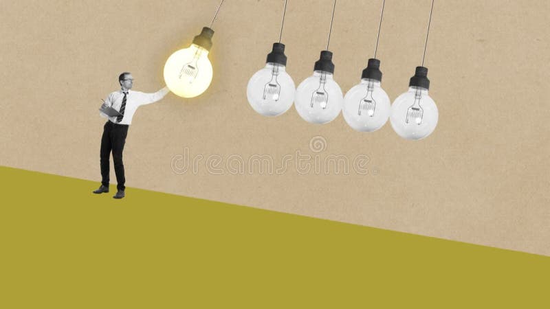 Choosing Correct Profitable Ideas. Businessman, Man Pushing Light Bulb ...