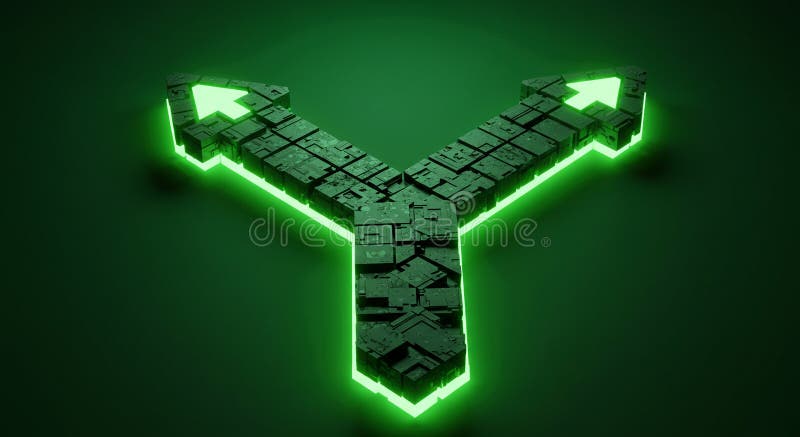 Choosing Direction Arrow Symbol with Green Neon Glow Stock Photo ...