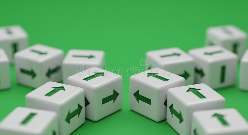 Choosing Direction Concept with Arrow Cubes on Green Background Stock ...
