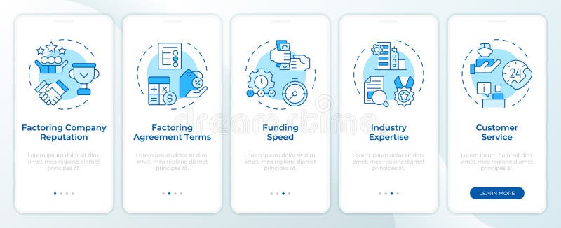 Choosing Factoring Company Blue Onboarding Mobile App Screen Stock ...