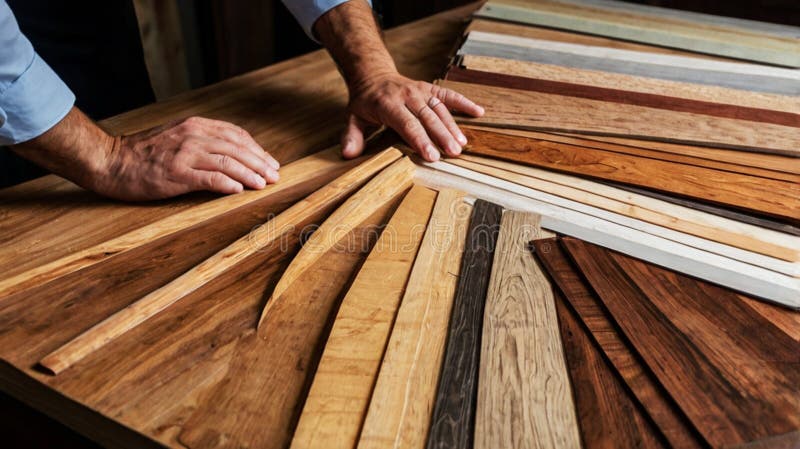 Choosing the Perfect Flooring a Man Selects Wood Samples Stock ...
