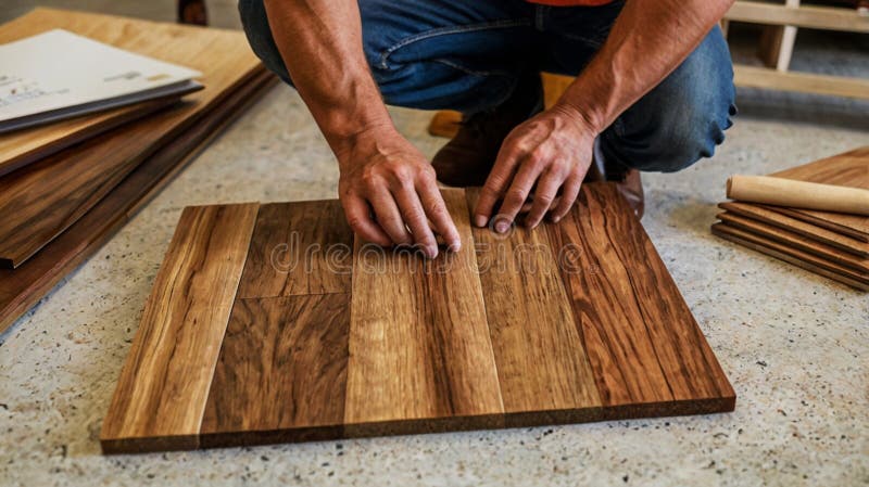 Choosing the Perfect Flooring a Man Selects Wood Samples Stock ...