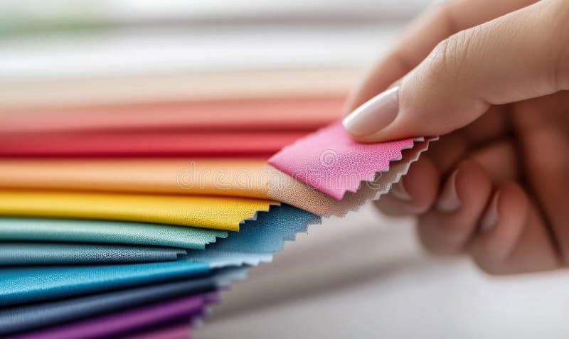 Choosing the Perfect Shade: a Hand Selects a Pink Textile Sample from a ...