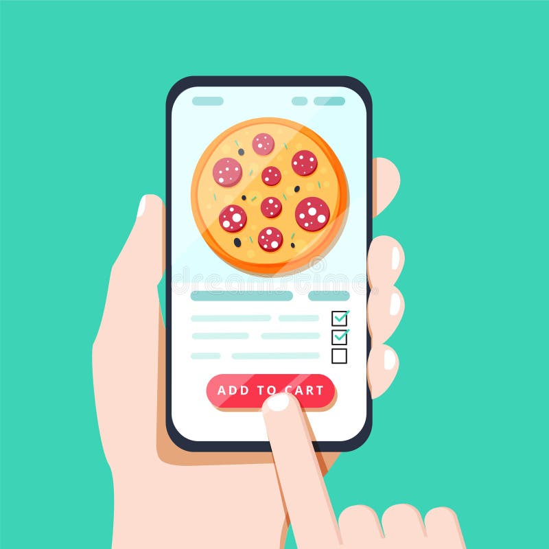 Choosing Pizza on Mobile Smart Phone App. Tapping on the Screen Making ...