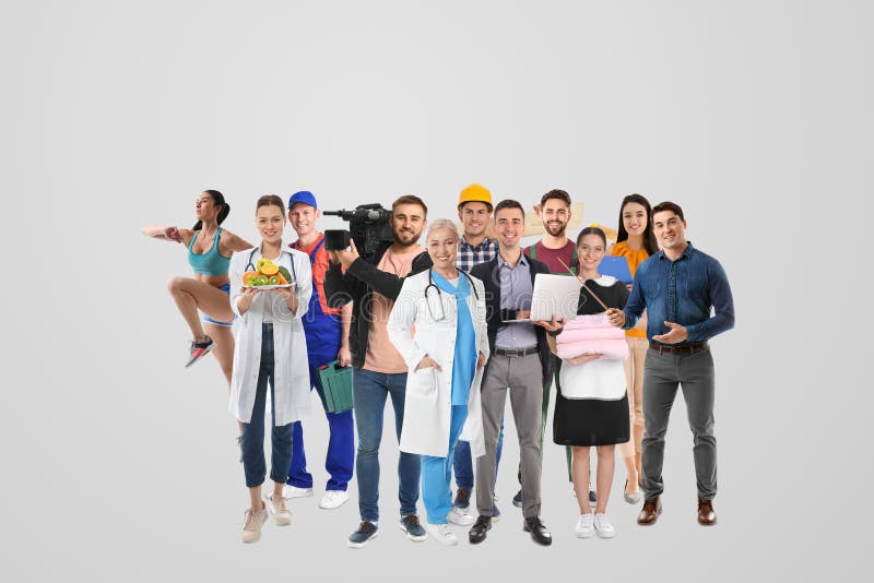 Choosing Profession. People of Different Occupations on Light ...