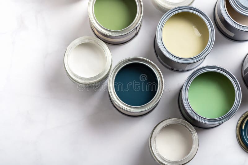 Choosing wall paints stock photo. Image of yellow, pots - 266314668
