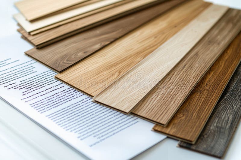 Choosing Wooden Flooring Samples with Contract on White Table Stock ...