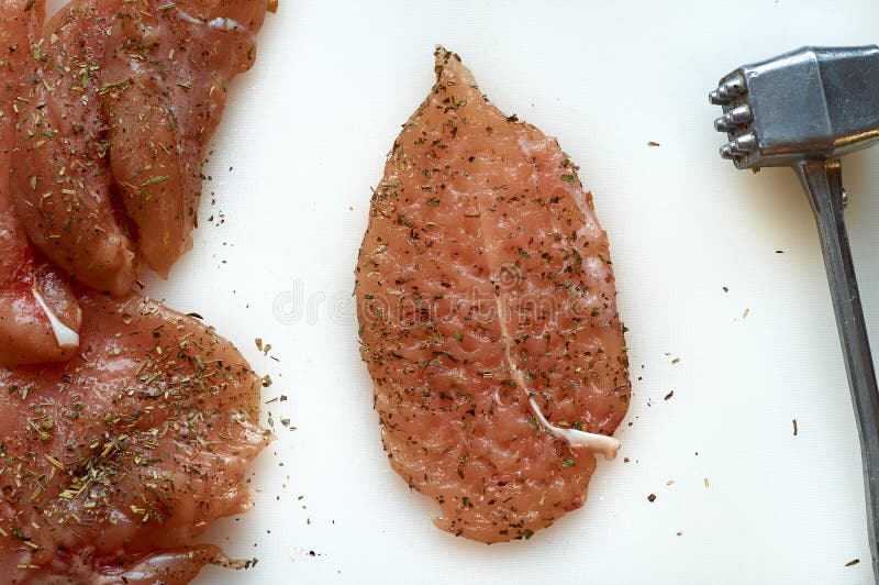 Chop Chicken Breast and a Meat Tenderizer Stock Image - Image of breast ...