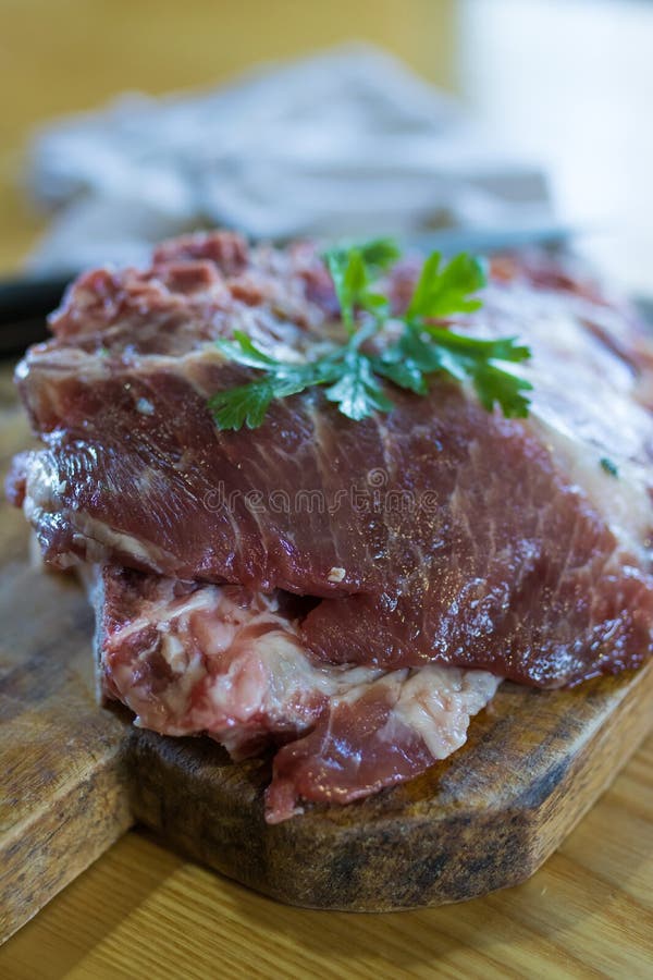 Chop meat on wood stock image. Image of fresh, beef - 167085655