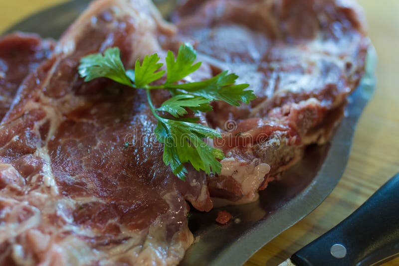 Chop meat on wood stock image. Image of preparation - 167085777