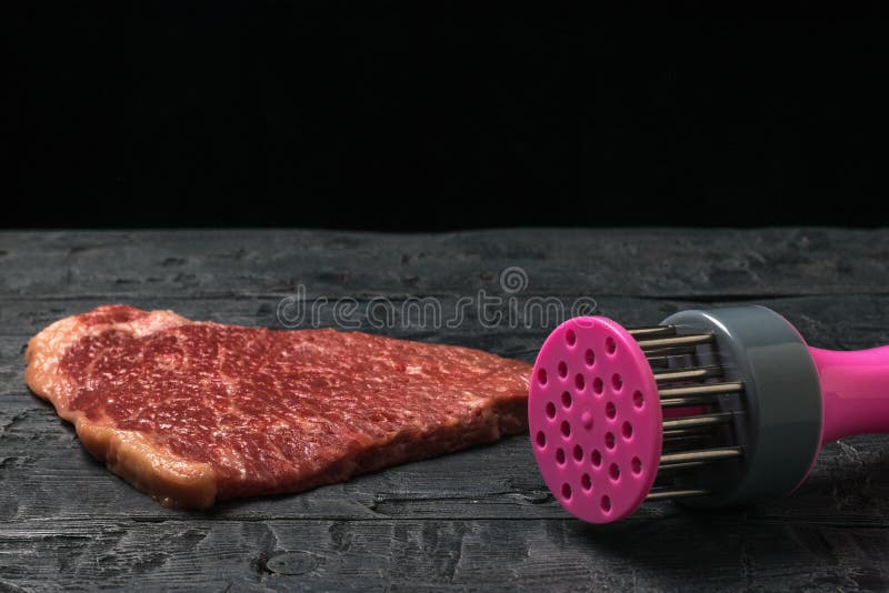 Chop Steak Beef and a Device for Pounding Meat. Stock Image - Image of ...