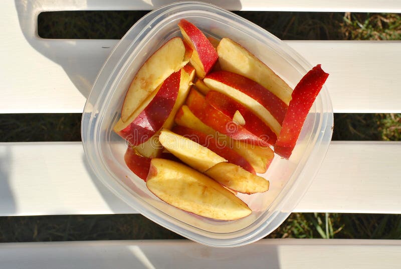 Chopped Apple in the Plastic Box Stock Photo - Image of healthy ...